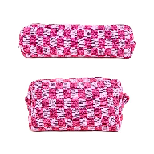 Checkered Pouch and Pencil Case Set (Pink/Pink)