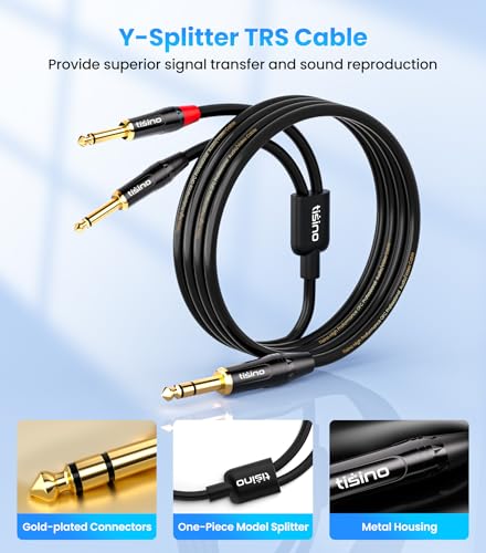 tisino 1/4 inch TRS Stereo to Dual 1/4 inch TS Mono Insert Cable Y-Splitter Stereo Breakout Cable Patch Cord - 6.6 feet