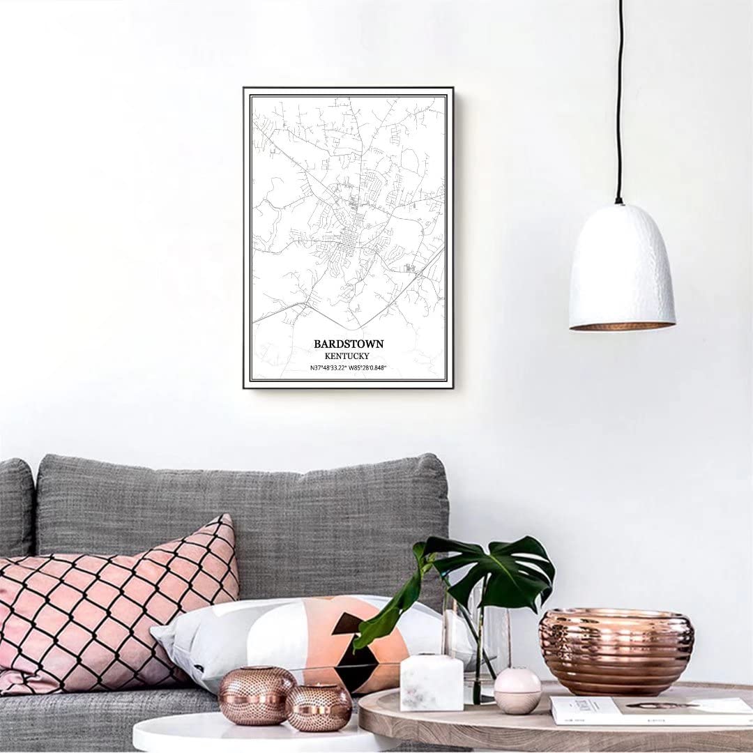 TANOKCRS Ashland Kentucky USA America Map Wall Art Canvas Print Poster Artwork Unframed Modern Black and White Map Souvenir Gift Home Decor