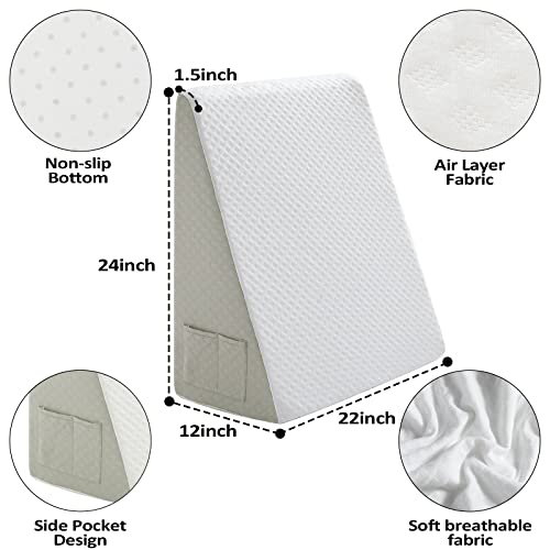 HomeMate Bed Wedge Pillow for Sleeping,Upgraded 12 Inch Foam Wedge Pillow for After Surgery Acid Reflux Snoring Gerd Heartburn,Triangle Pillow Wedge for Head, Back , Leg Support with Washable Cover