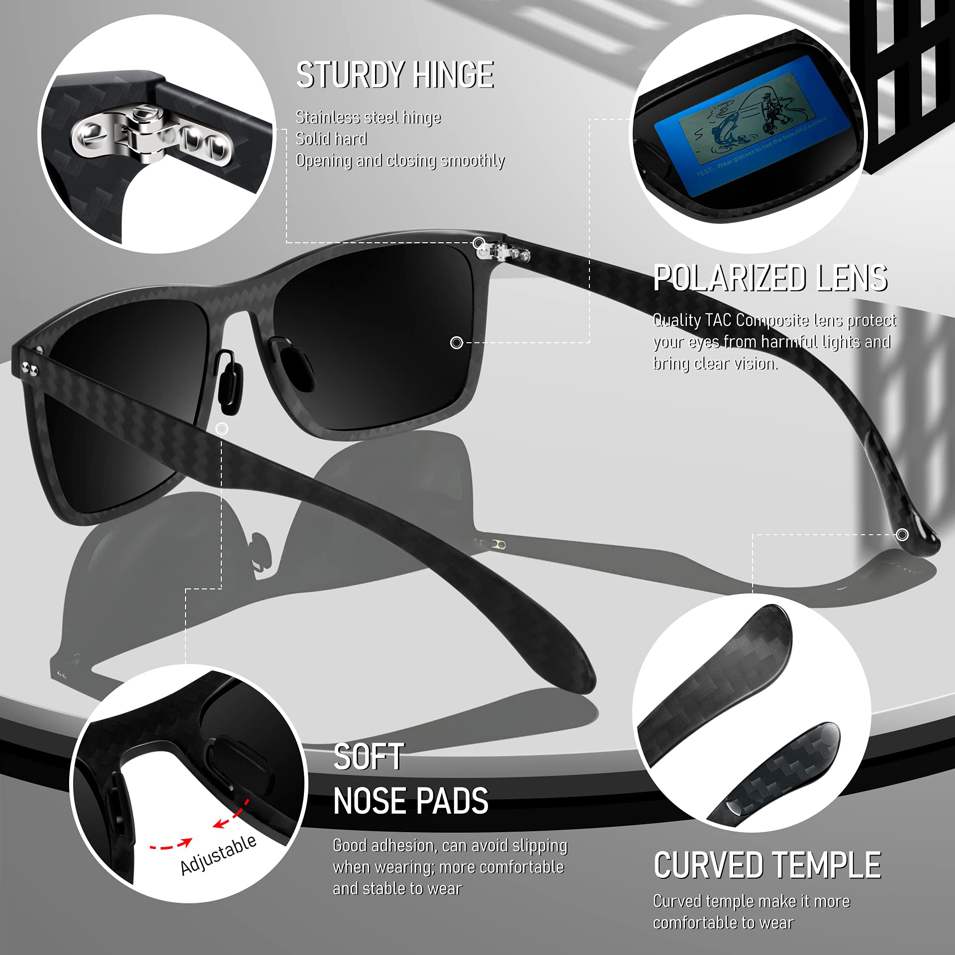 Bircen Polarized Sunglasses for Men UV Protection Carbon Fiber Mens Sunglasses For Driving Fishing