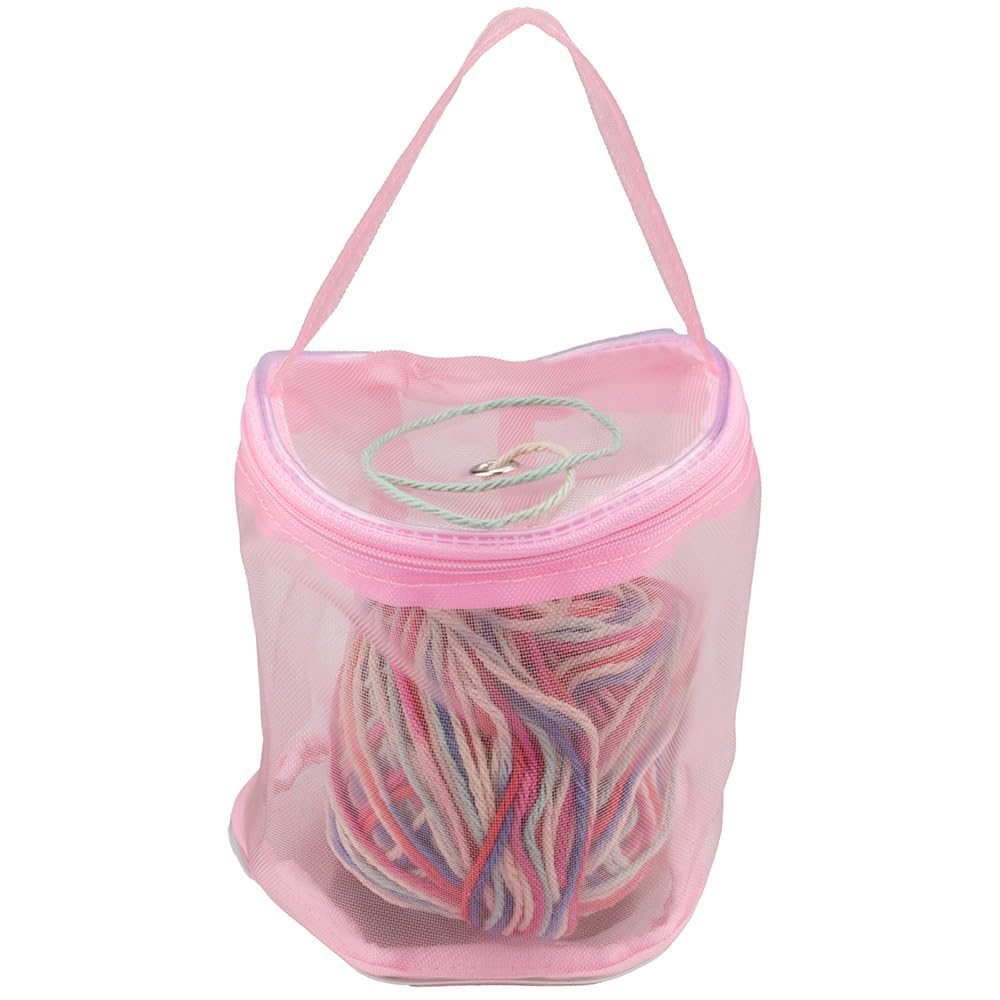 Craft County Mesh Yarn Holder with Carrying Handle β Collapsible Container to Store and Transport β Pink (Small)