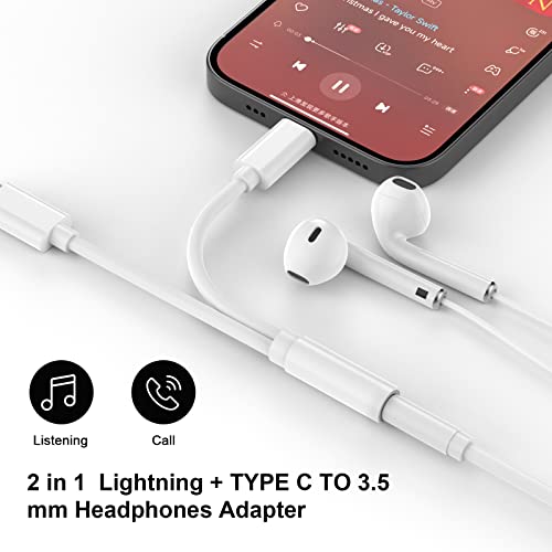 Lightning to 3.5 mm Headphone Jack Adapter,[Apple MFi Certified] iPhone Headphones Aux Audio Dongle+USB Type C to 3.5 mm Jack Female Adapter for iPhone 14 13 Pro Max 12 11 XS XR X 8 7 Samsung S23 S22
