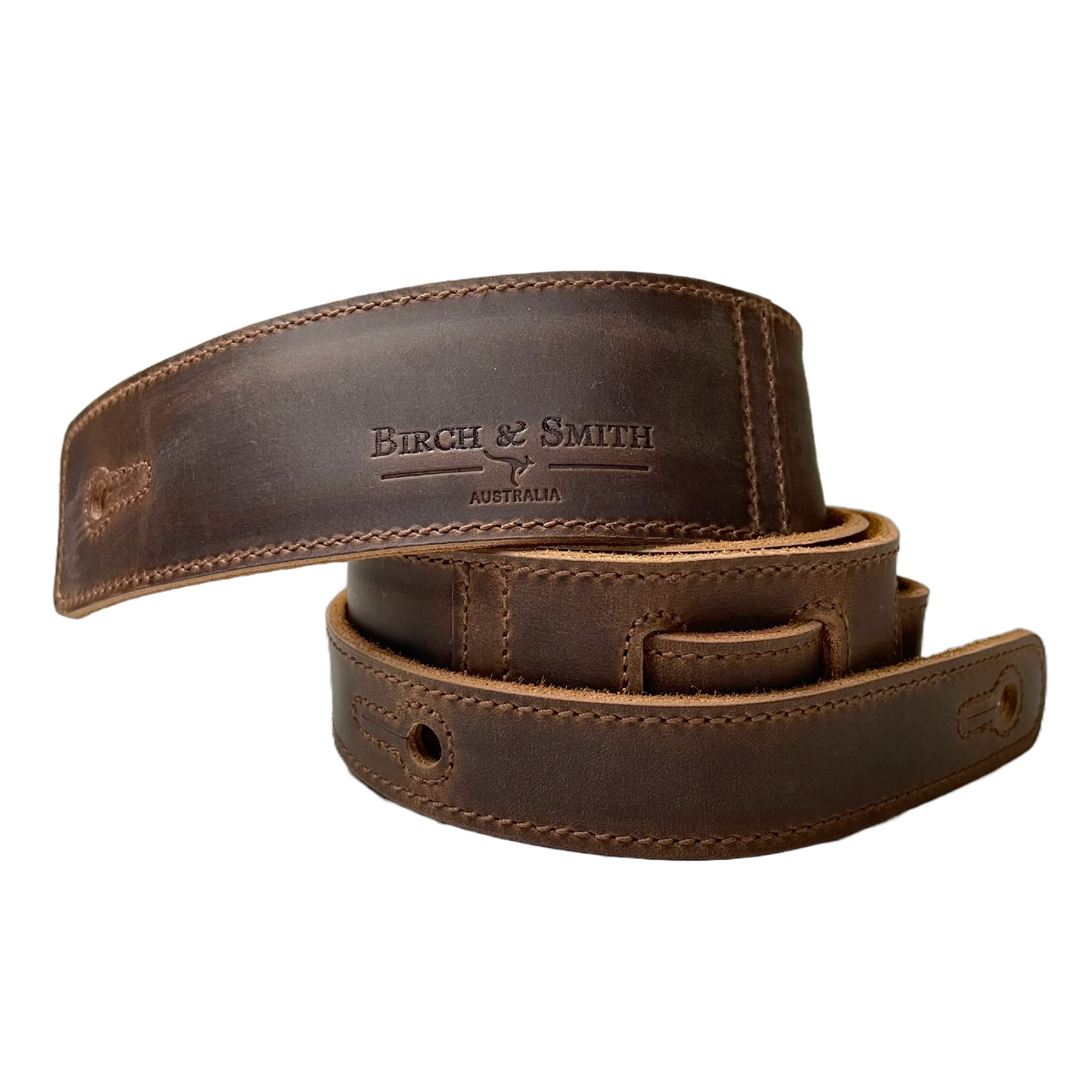 BIRCH & SMITH Full Grain Leather Guitar Strap, Foam Padded, Perfect for Electric, Acoustic & Bass Guitars (2" Wide, Whiskey Brown Color)