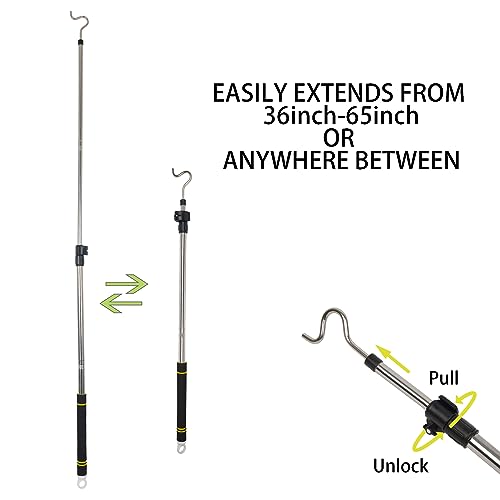 Frebuta Clothes Hanger Reaching Hook Pole Sponge Handle Garment Pole Hook for Hanging Shutters, Closet, Ceiling,Extendable S Hooks with Pole from 32 to 64Inch Multi-Combination Packaging(1)