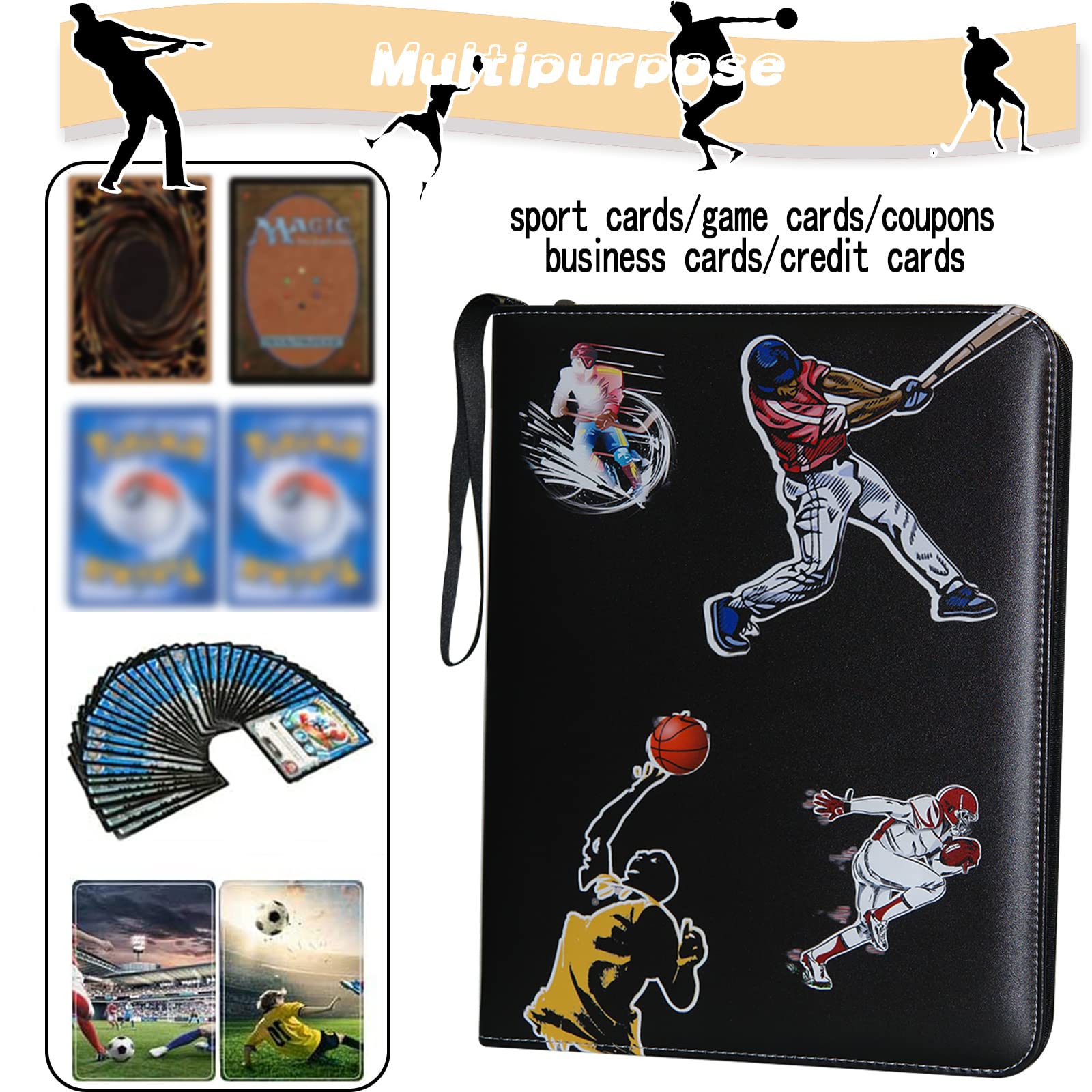 COYORO Large Capacity Sports Card Binder with Zipper, 9 Pocket, Fits 900 Cards, Waterproof, Durable PU Leather Exterior