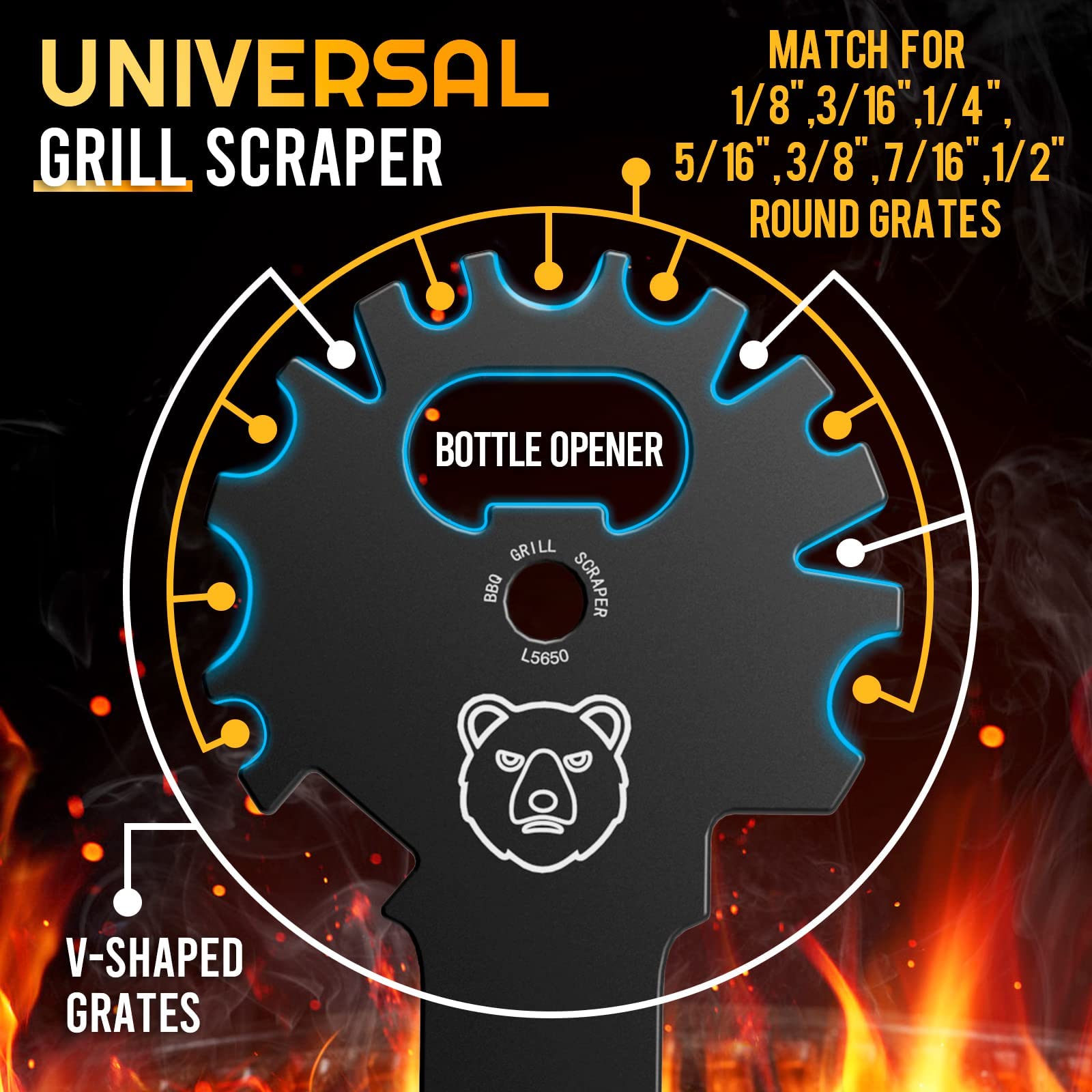 BBQ Grill Scraper Stocking Stuffers for Men Women Adults Husband Father Mom Kitchen Cool Gadgets Tool Accessories Long Handle Grate Grilling for Camping Cooking, Dark Black