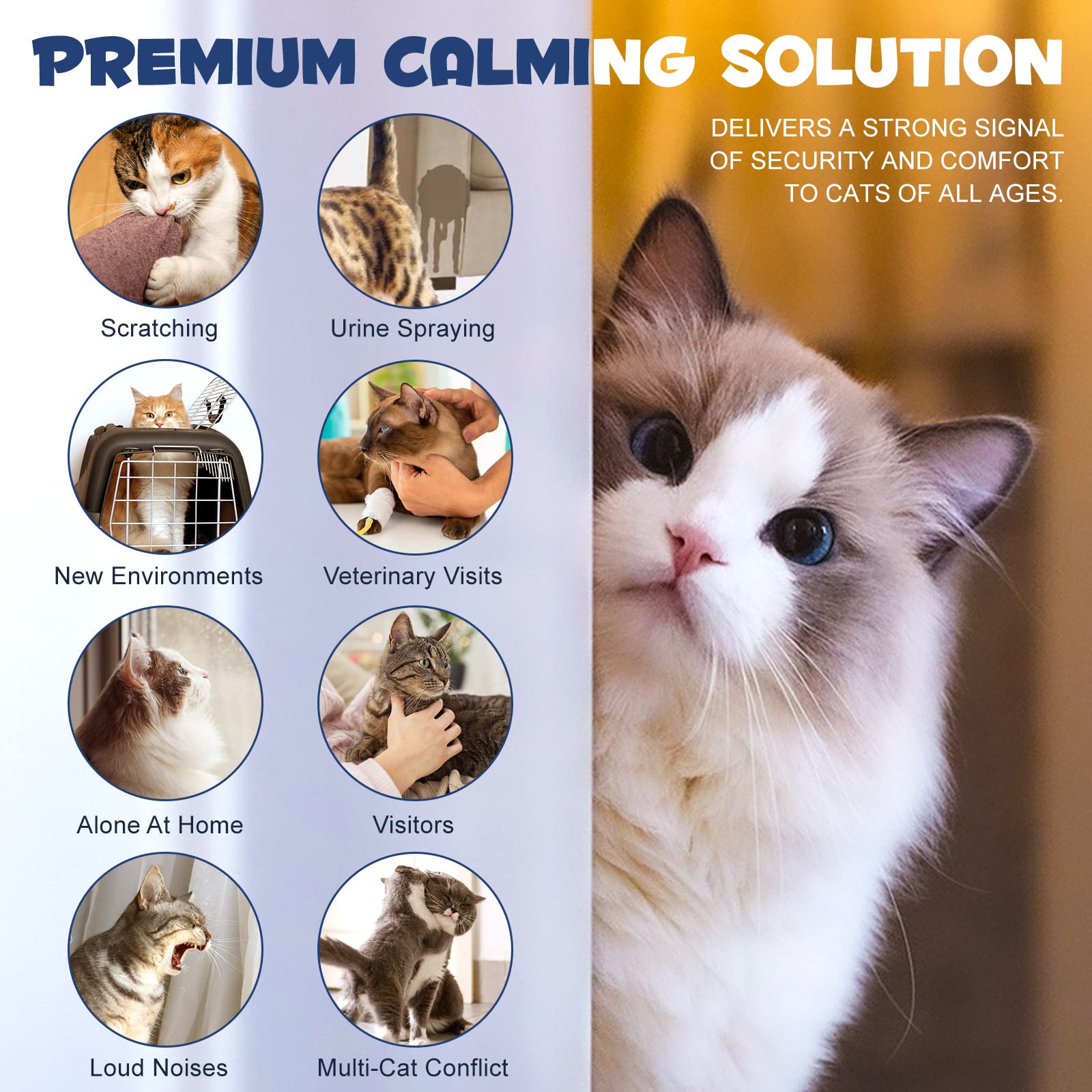 FRDUGA Cat Calming Pheromone Diffuser,Enhanced Cat Calming Diffuser Kit for Cat Anxiety Relief, 2 in 1 Cat Calming Starter Kit (Diffuser Head + 48ml Vial) for 30 Days Use (2 Packs)