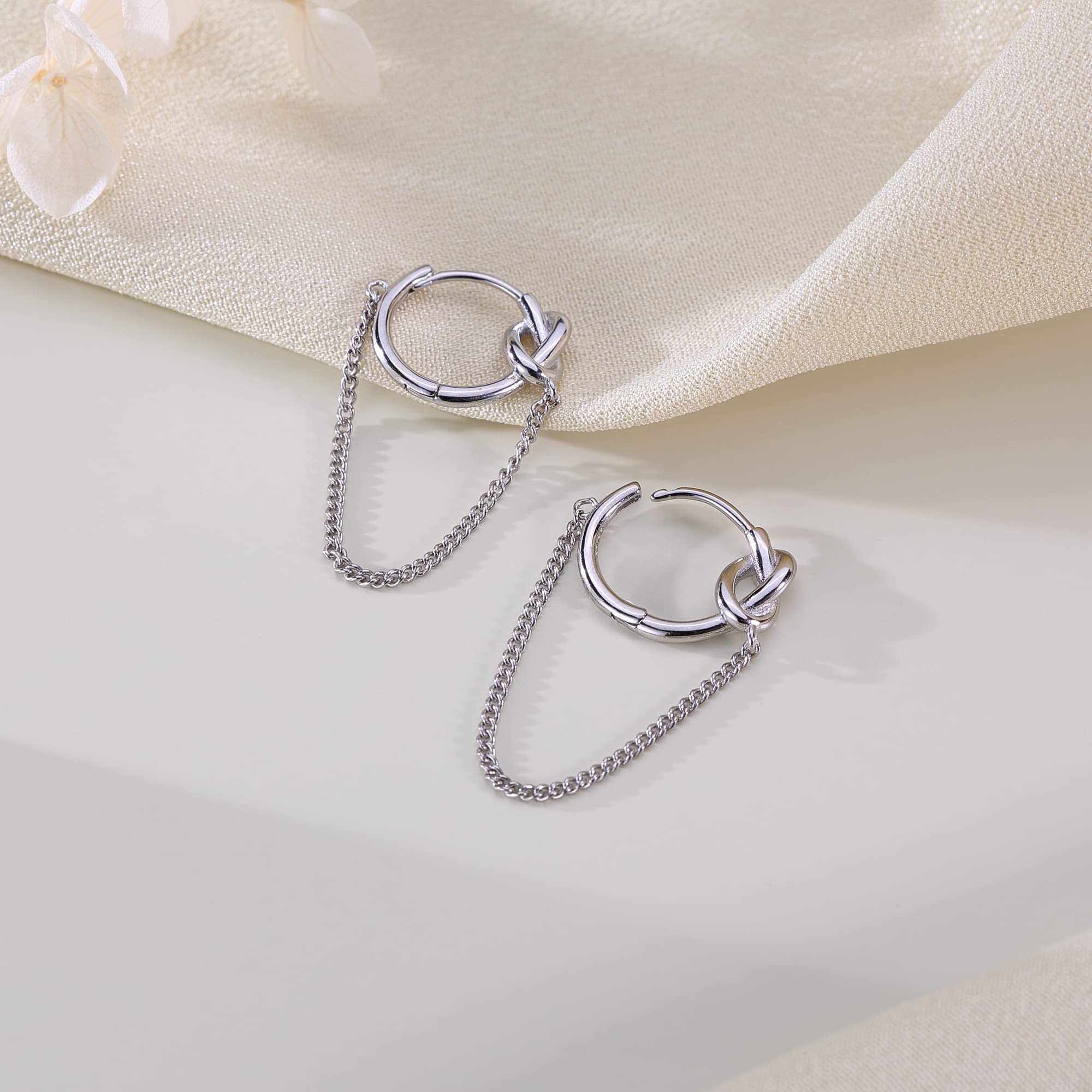 SLUYNZ 925 Sterling Silver Punk Chain Small Hoop Earrings for Women Men Teens Minimalist Hoop Earrings Tassel (A-Silver)