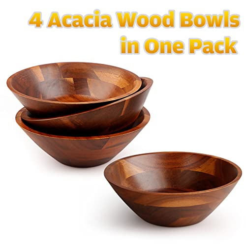 HOMEXCEL Acacia Wooden Salad Bowls Set of 4 Pieces,7β Salad Bowl,Light and Durable Serving Bowl for Containing Salads,Fruit, Soups, Cereal and More