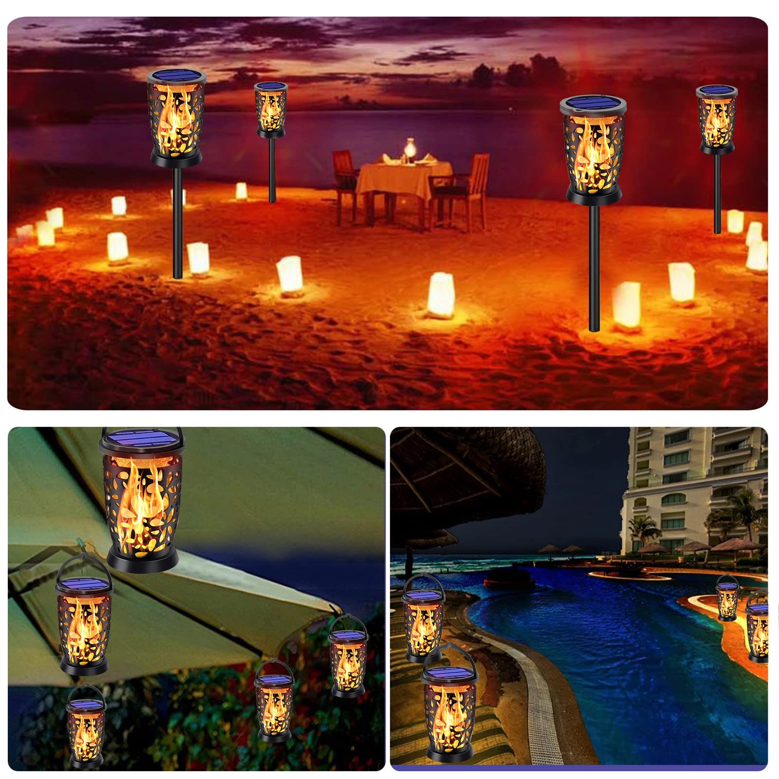 Ollivage Upgrade Hanging Solar Lanterns Outdoor Flickering Flame Solar Torches Lights Waterproof Landscape Lighting Solar Powered LED Flame Umbrella Lights for Garden Patio Yard Pathway Deck, 2P