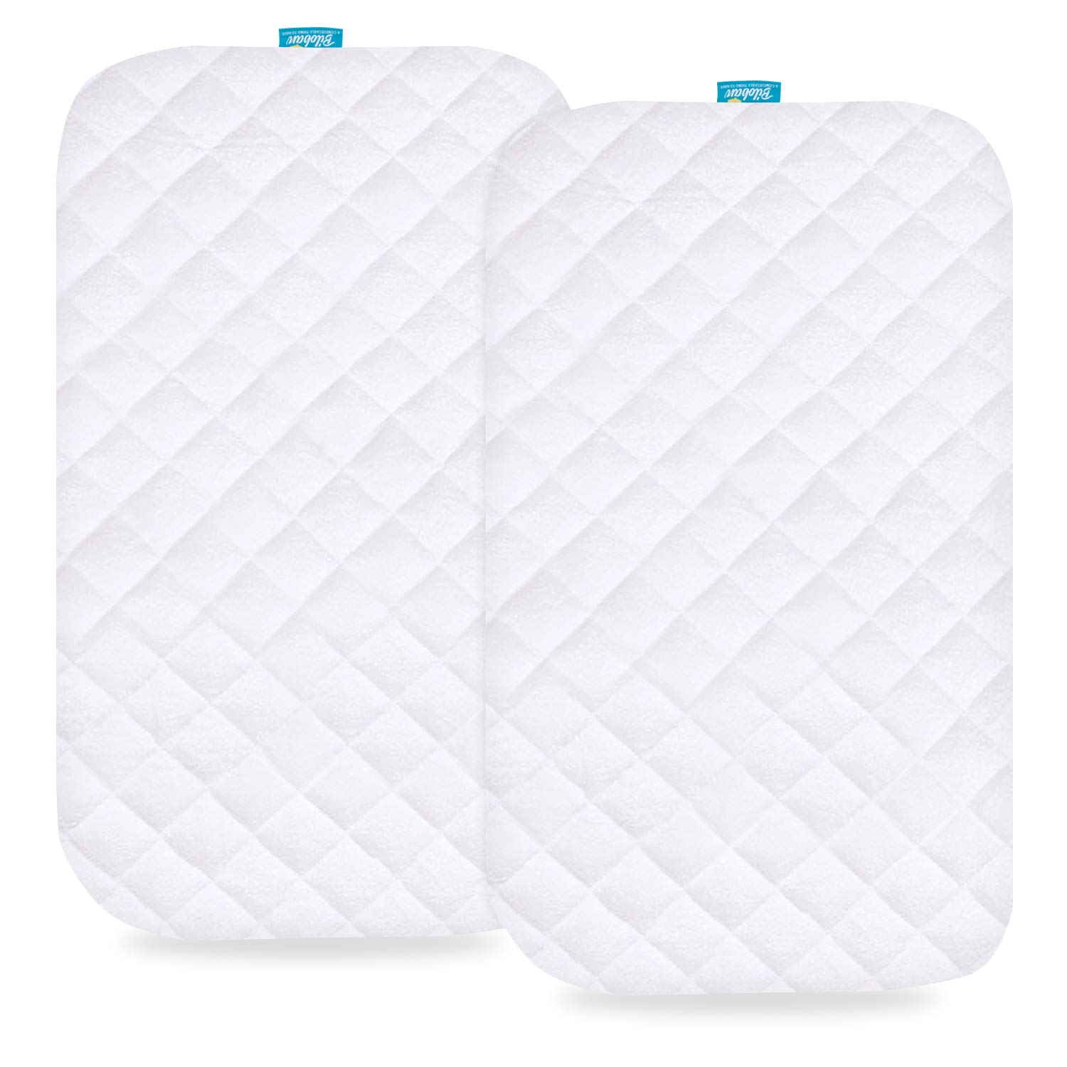 Crib Bed Skirt White Dust Ruffle Elastic Adjustable & Waterproof Product Image Bassinet Mattress Pad Cover Compatible with Mika Micky Bedside Sleeper, 2 Pack