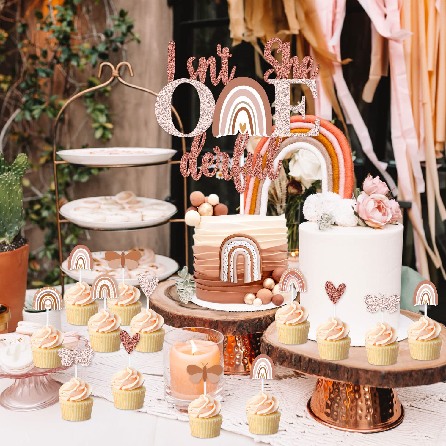 Boho Rainbow 1st Birthday Decorations,Boho First Party Decorations Isn't She Lovely and Isn't She Onederful Banner Cake Toppers and Balloons for Boho Theme Party First Birthday Girls