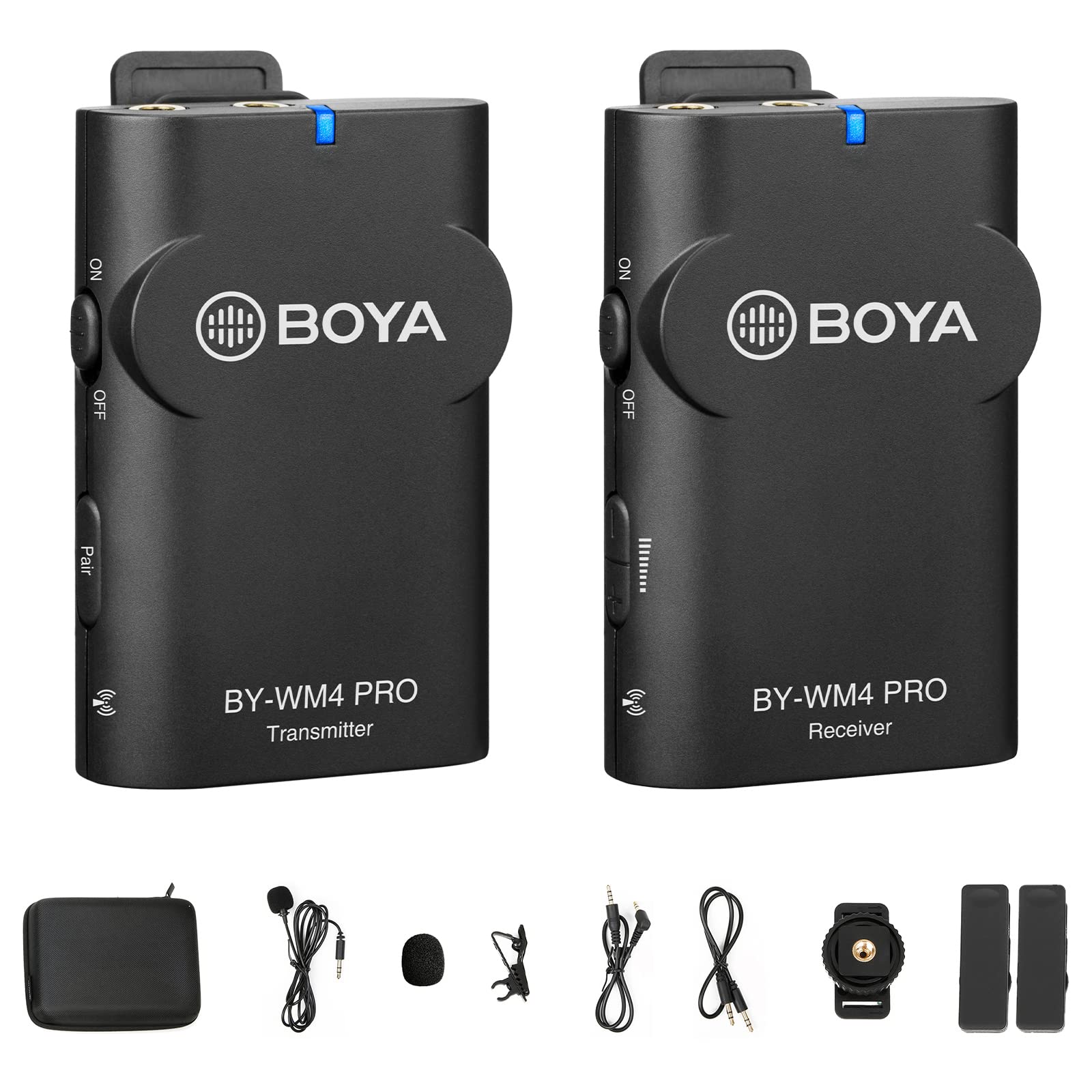BOYA 2.4GHz Wireless Lavalier Microphone System WM4 PRO K2 Mini Lapel Clip on Mic for Smartphone Canon Nikon Sony DSLR Camera iOS for vlog Live Streaming Interview Commentary Record Dual TXS & One RX