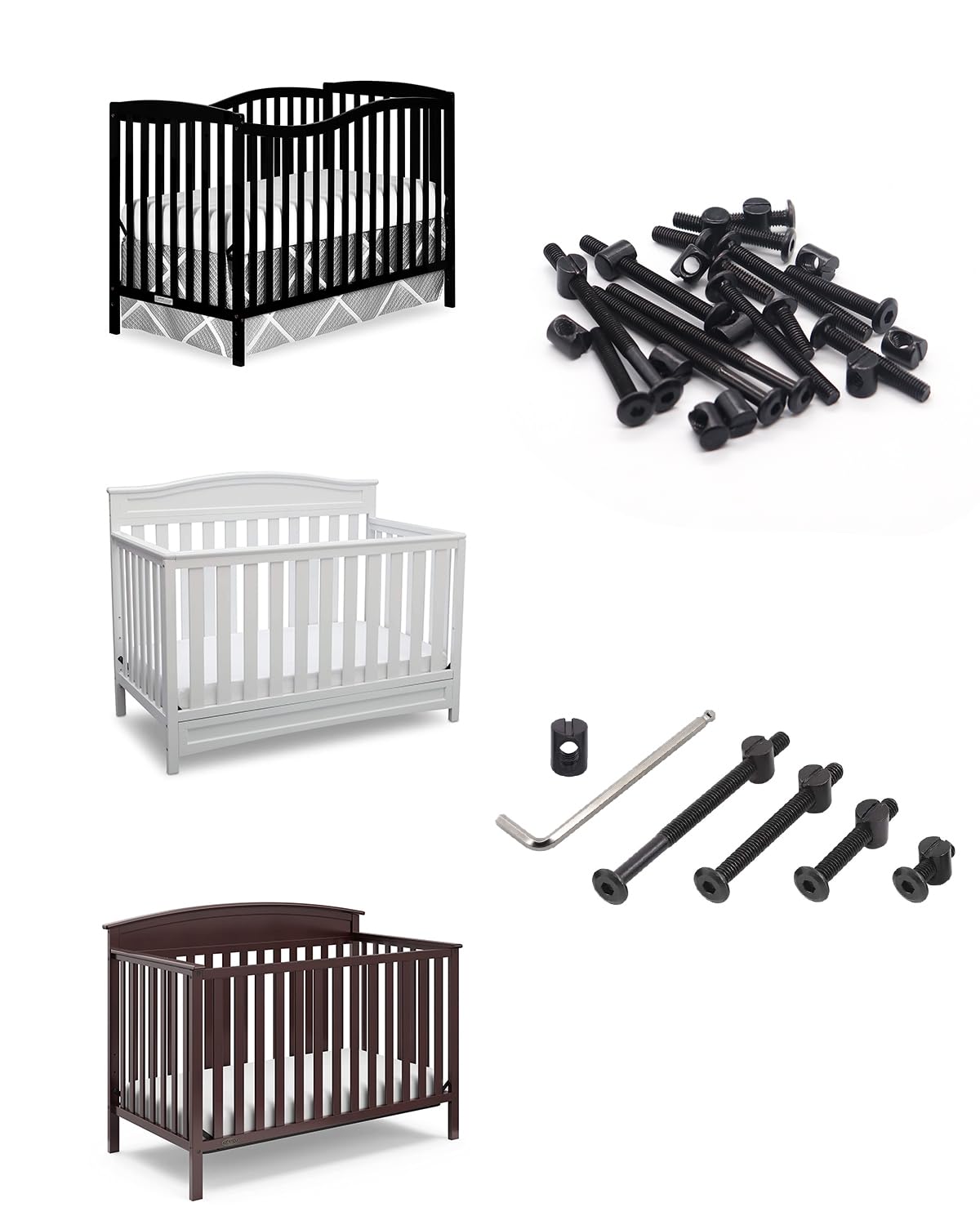 Crib Screws Hardware Replacement Kit - 48 Pcs Baby Bed Frame Bolts &Barrel Nuts Set for Delta/Graco/Dream On Me etc,M6x40mm/ 50mm/ 60mm/ 70mm/ 80mm Hex Drive Socket Cap Screws Barrel Nuts