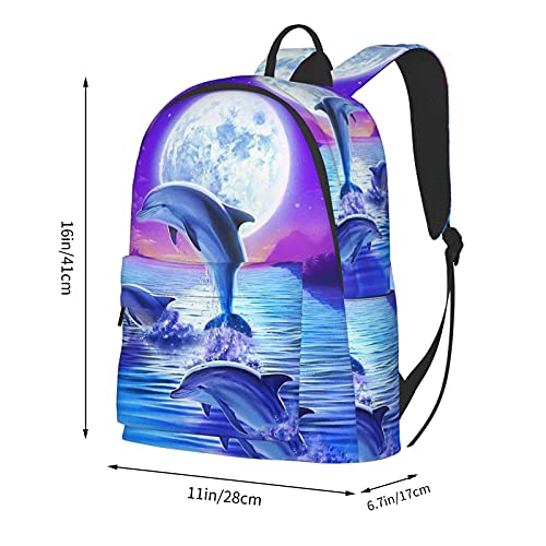 FeHuew 16 inch backpack Fantasy Galaxy Moon Dolphins Laptop Backpack Full Print School Bookbag Shoulder Bag for Travel Daypack