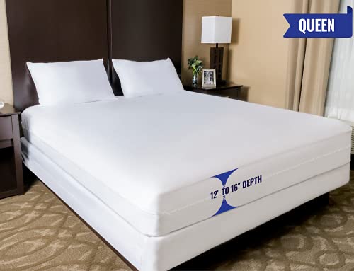 Four Seasons Essentials Queen Mattress Protector - Zippered Bedbug Waterproof Mattress Cover, Premium Quality Hypoallergenic Bed Encasement