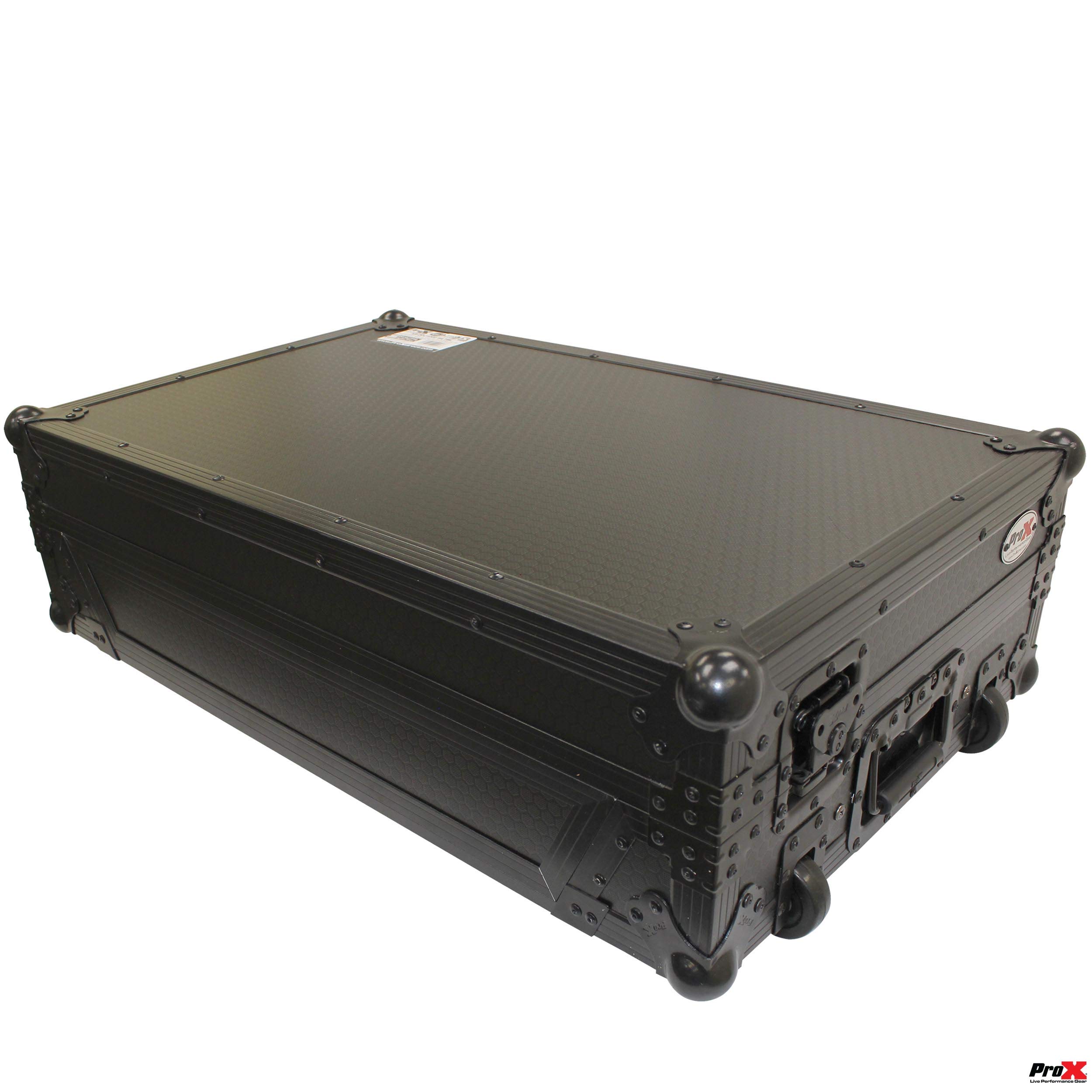 ProX XS-DDJ1000 WLTBL LED ATA Flight Case for Pioneer DDJ-1000 FLX6 SX3 DJ Controller with Laptop Shelf 1U Rack Space Wheels and LED - Black