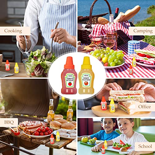 RONRONS 4 Pieces Mini Ketchup Bottles for Bento Box Accessories, 25ml Mini Condiment Squeeze Bottles Plastic Sauce Bottles Containers Empty Ketchup and Mustard Syrup Dispenser for Kids Adults