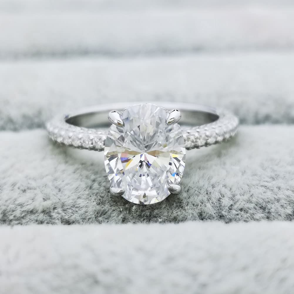 Bo.Dream 3 Carat Oval Cut Cubic Zirconia CZ Engagement Rings For Women Platinum Plated Sterling Silver Size 7