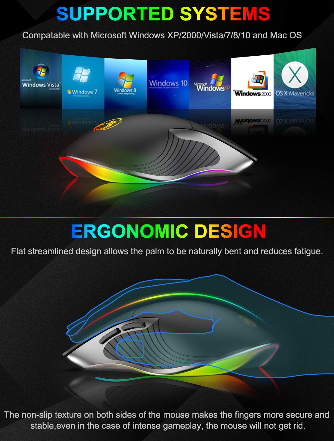 KKUYI RGB Gaming Mouse Wired, USB Computer Gaming Mice with Chroma RGB Lighting/6 DPI Levels/6 Buttons, RGB Gamer Desktop Laptop PC Gaming Mouse with 6ft Cable for Windows Xbox PS4 (Black-01)