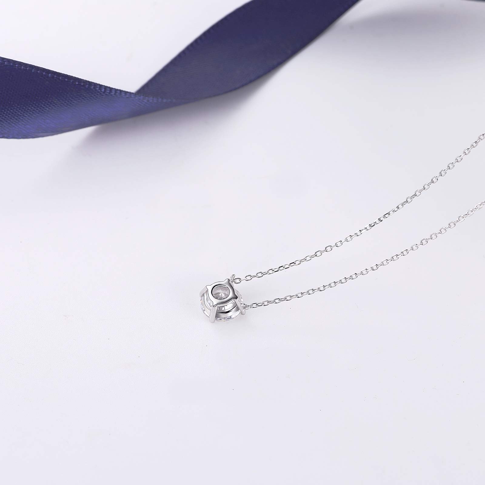 Bo&Pao Women's Zirconia Necklace 925 Sterling Silver with White Round Cubic Zirconia, 18", adjustable