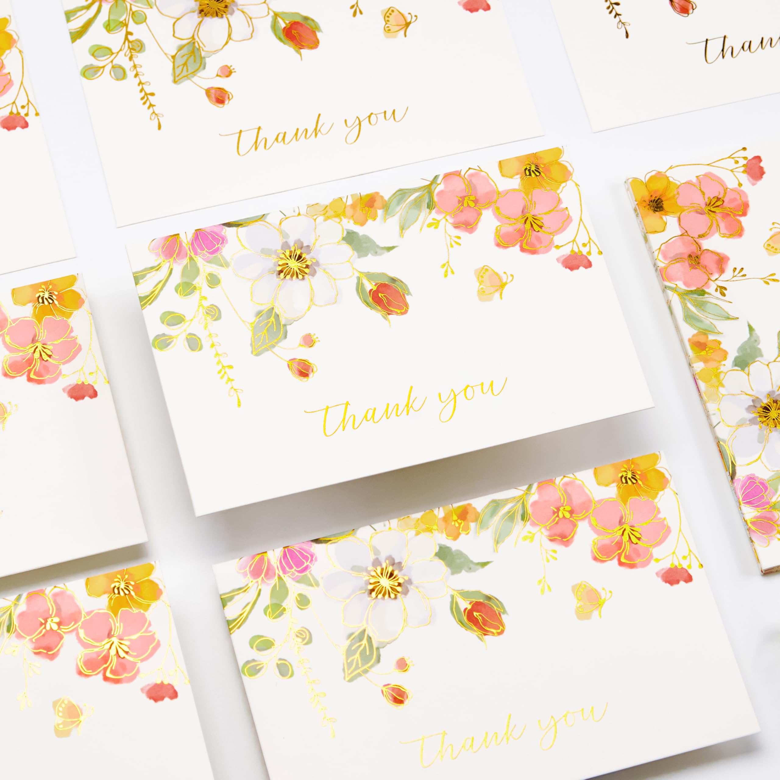Crisky Wildflower Thank Cards with Envelopes 50 Pack bulk 4x6 Inch Kraft envelopes Flower Greeting Cards with Envelopes For Baby Shower, Wedding, Bridal Shower, Graduation