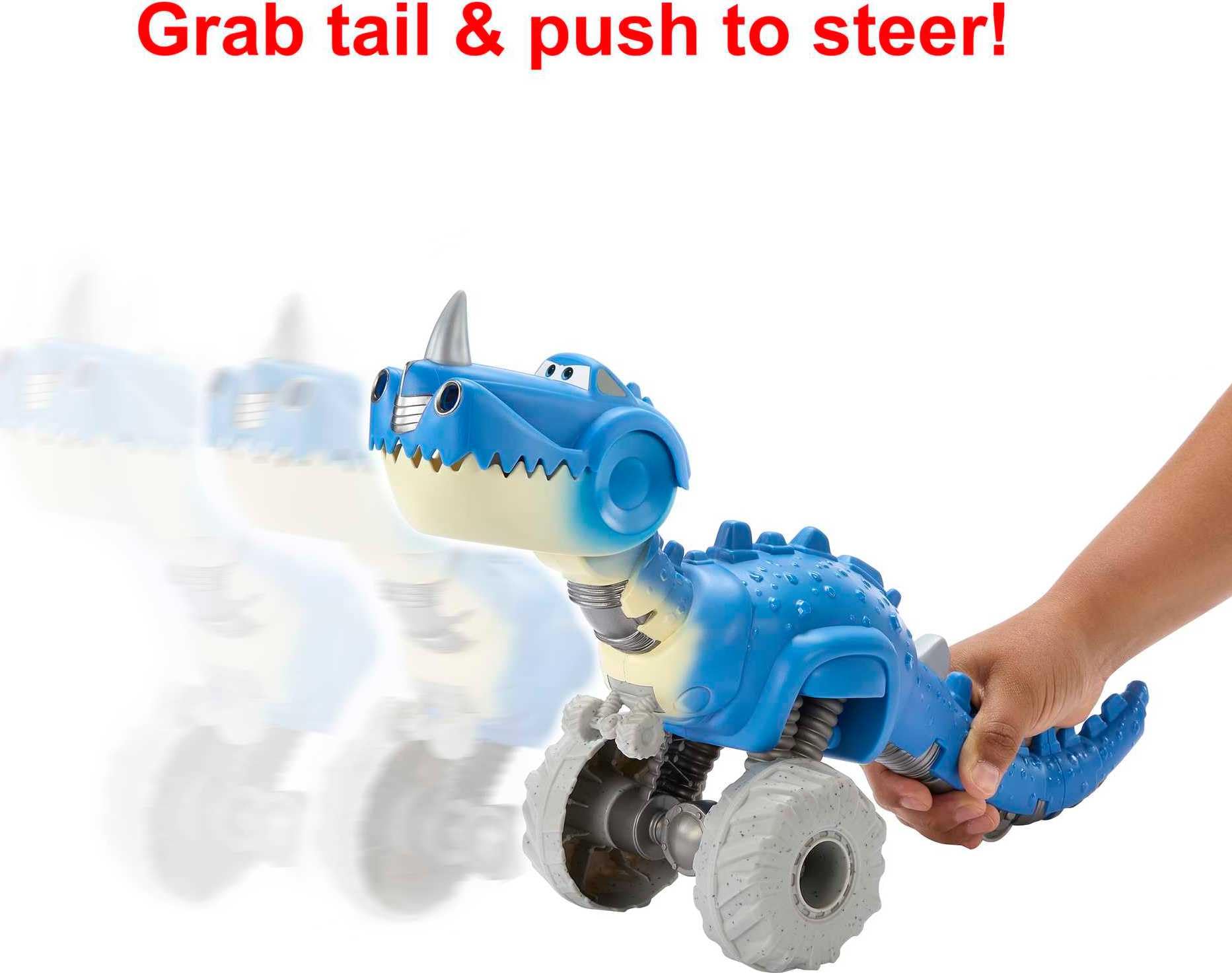 Mattel Disney and Pixar Cars On the Road Dinosaur Toy Vehicle that Eats Cars, Roll-and-Chomp with Tail Steering, 17-inch