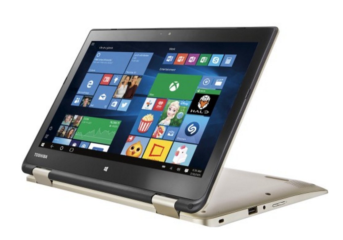 Toshiba Satellite Radius 11 L15W-B1208X 11.6" Laptop, Touchscreen, 2-in-1, Windows 10 Home, Intel Pentium N3540 Processor, 4GB RAM, 500GB HD, Satin Gold