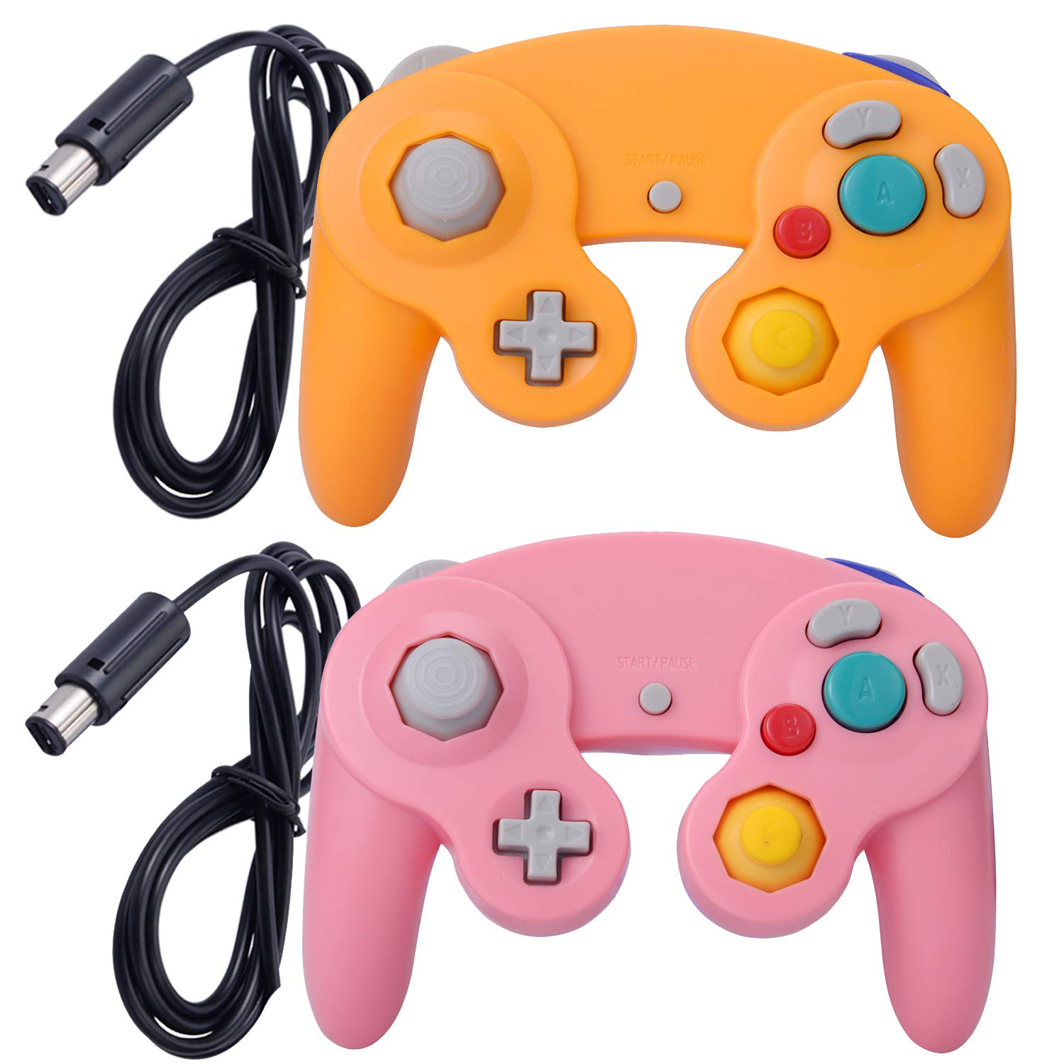 ONE250 2 Pack Classic Shock Joypad Wired Controller, Compatible with Wii NGC Gamecube Game Cube (Pink & Yellow)