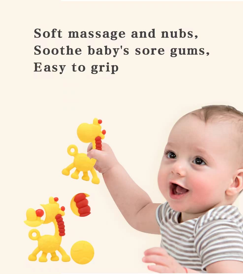 TEKSTAR Baby Teething Toys Silicone Fruit Giraffe Banana Toothbrush Teethers Freezer BPA Free, Soothe Babies Teething Relief Sore Gums for Newborn Infant and Toddler (5-Pack)