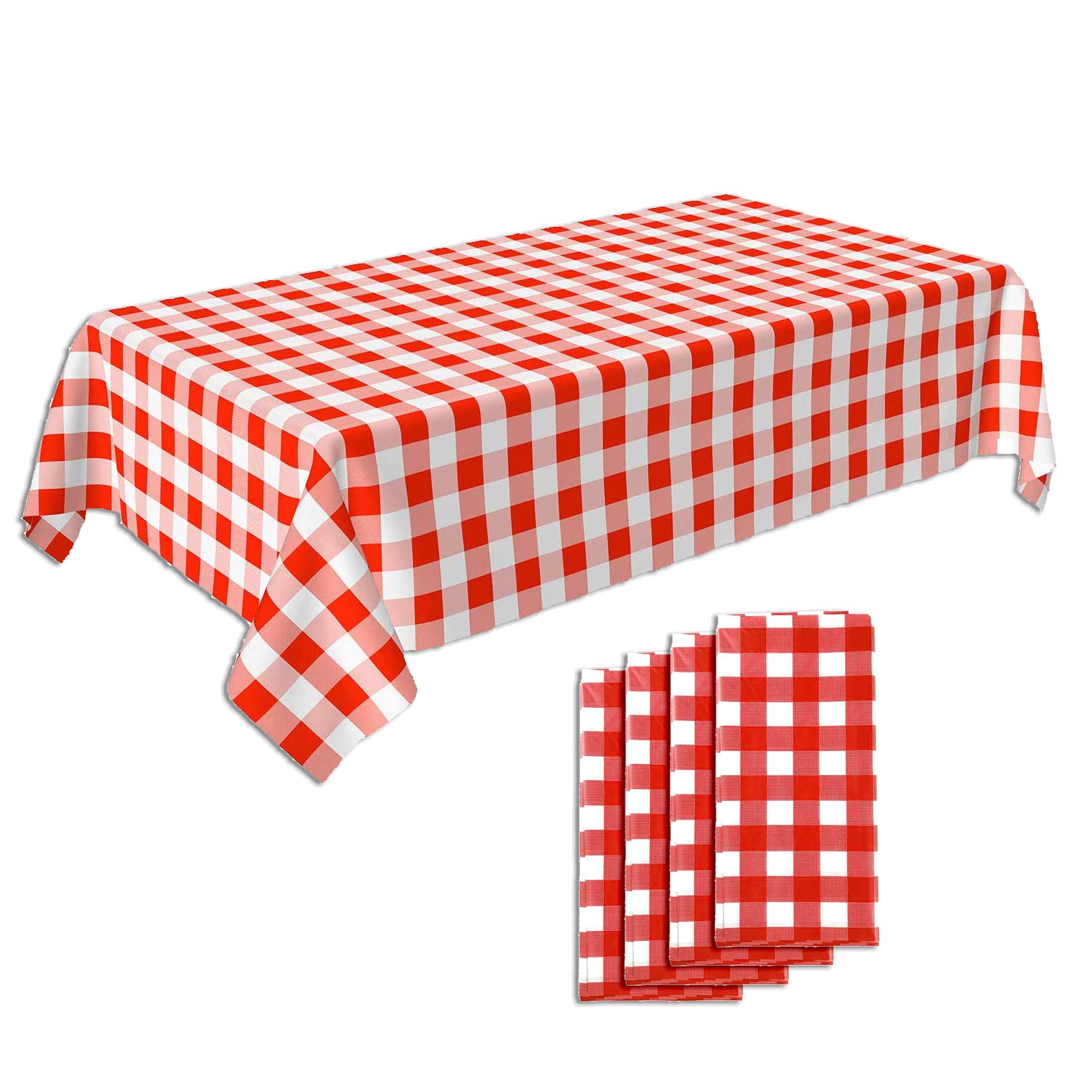 Pack of 4, Picnic Table Cloth, Red and White Checkered Tablecloth, Plastic Tablecloth, Disposable Party Tablecloth, Plaid Tablecloth by Crystal Lemon