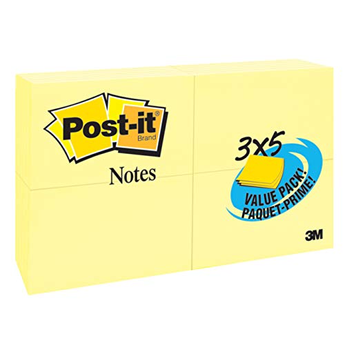 Post-it Pop-up Notes 3x5 in, 24 Pads, America's #1 Favorite Sticky Notes, Canary Yellow, Clean Removal, Recyclable (655-24VAD-B)