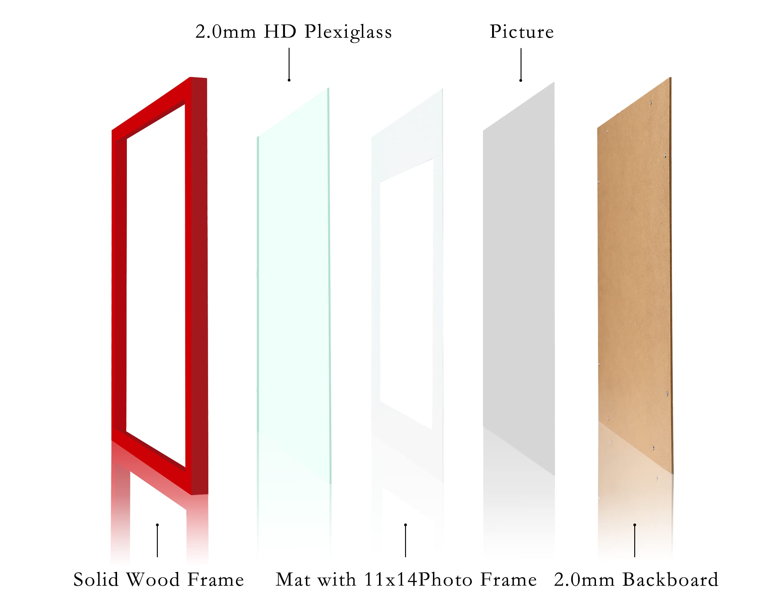 BOJIN 11x14 Picture Frames Red, Solid Wood Display Picture A4 with Mat or 11x14 Without Mat, Wall Hanging Decoration Photo Frame