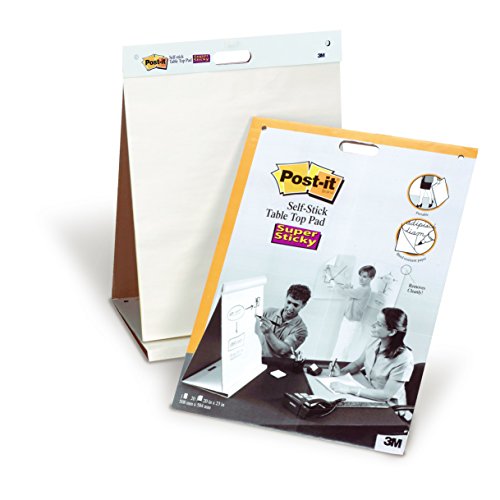 Post-it Super Sticky Tabletop Easel Pad, Great for Virtual Teachers and Students, 20 x 23 Inches, 20 Sheets/Pad, 1 Pad (563R), Portable White Premium Self Stick Flip Chart Paper, Built-in Easel Stand