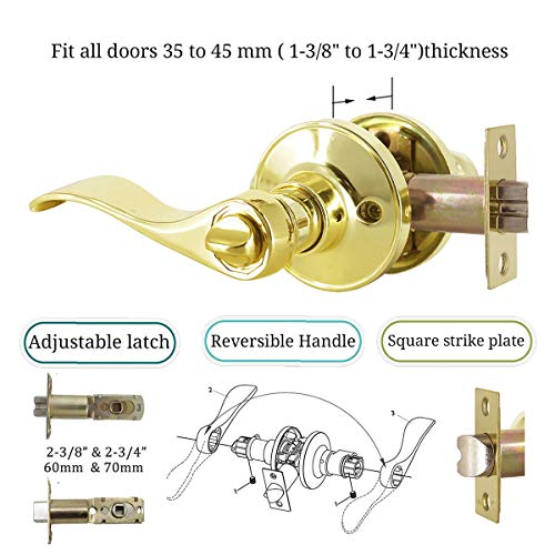 Goldentimehardware Privacy Lever Door Handle [Thumb Turn Lock on The Inside] for Bedroom or Bathroom with Polished Brass Finish, Reversible for Right & Left Side,Ware Door Lever Interior Door Lock