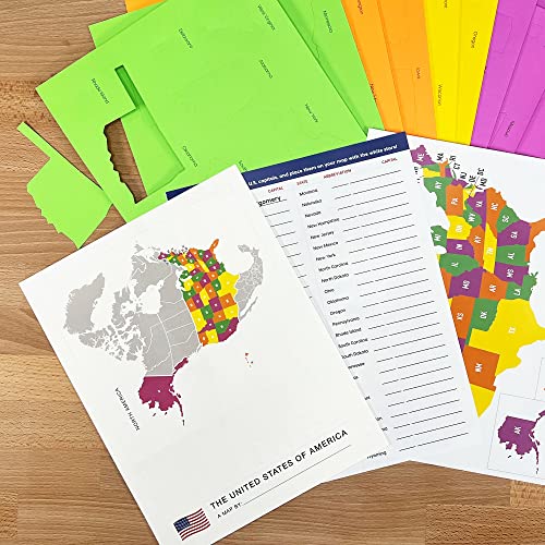 FreshCut Crafts | DIY U.S. MAP PUZZLE Easy Punch-Out Paper 50 States – Map Fits Standard Poster Board for Homeschool, Geography, and Classrooms | US Made Quality Card Stock, NOT Foam
