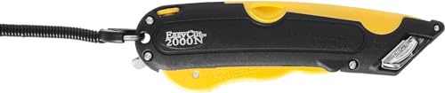 Easycut Box Cutter, extra tape cutter at back, dual side edge guide, 3 blade depth setting, 2 blades and holster - 2000N Yellow Color Knife Easy Cut