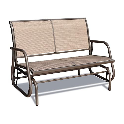 GOLDSUN Swing Glider Chair Patio Swing Bench for 2 Person, Outdoor & Indoor Lawn Steel Rocking Garden Loveseat with Cupholder for Outside,Patio, Backyard, Poolside(Coffee)