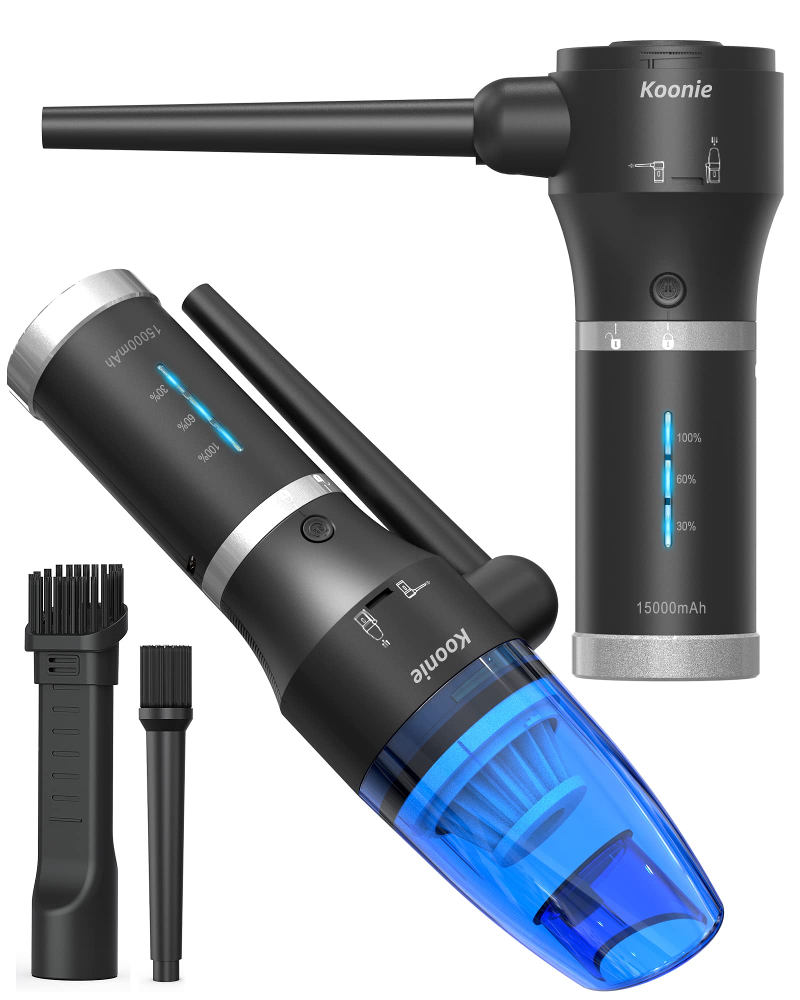 Compressed Air Duster, Koonie 15000mAh Cordless Air Duster & Vacuum 2 in 1 Powerful 77000RPM/11000PA 2 Speeds Electric Air Duster with Detachable Battery, for Computer/Keyboard, Car, Electronics