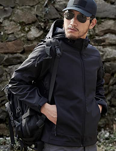 FREE SOLDIER Softshell Hiking Warm Hunting Tactical Waterproof Winter Jacket for Men(Black,3XL)