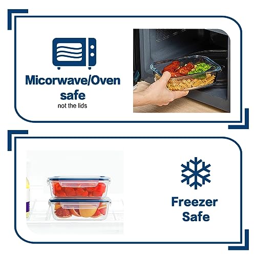 HOMBERKING 10 Pack Glass Meal Prep Containers, Glass Food Storage Containers with Lids, Airtight Glass Lunch Bento Boxes, BPA-Free & Leak Proof, 36oz & 14oz (10 lids & 10 Containers) - Blue
