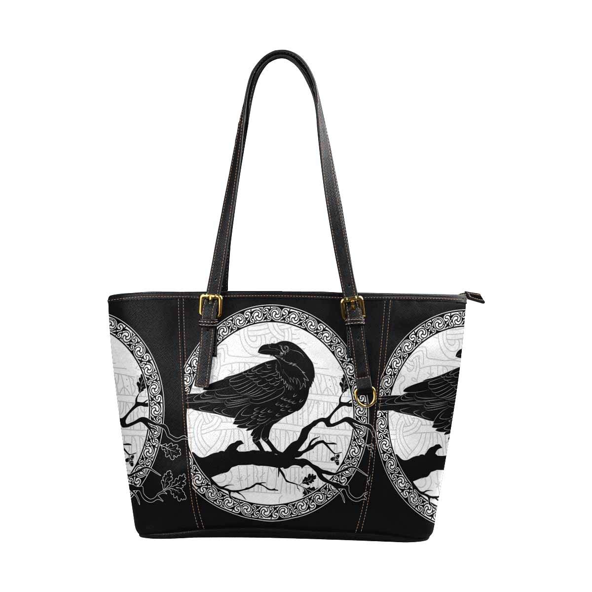 InterestPrint Tote Bags Women's PU Leather Handbags Ladies Shoulder Bag Black Crow