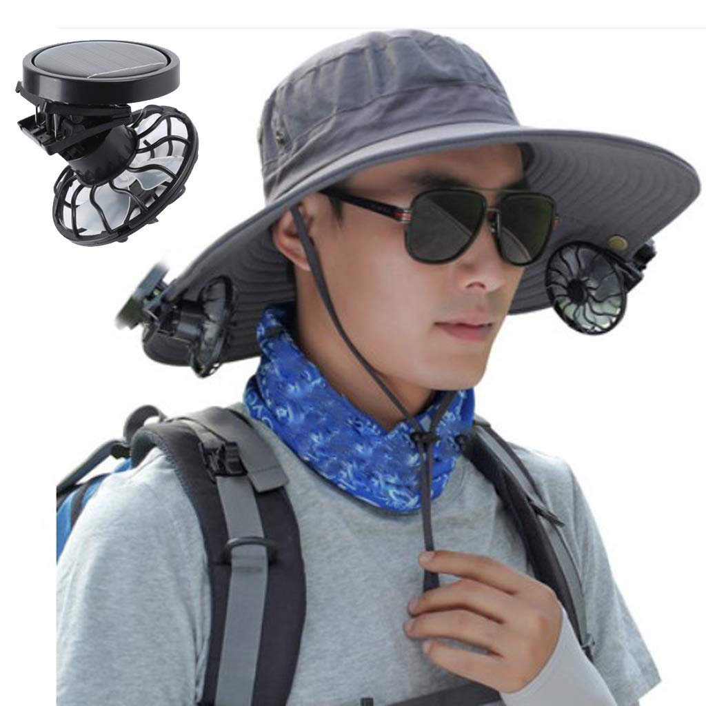 Kloware 2X Clip-on Cap Mini Solar Powered Fan for Camping Fishing Portable Handsfree