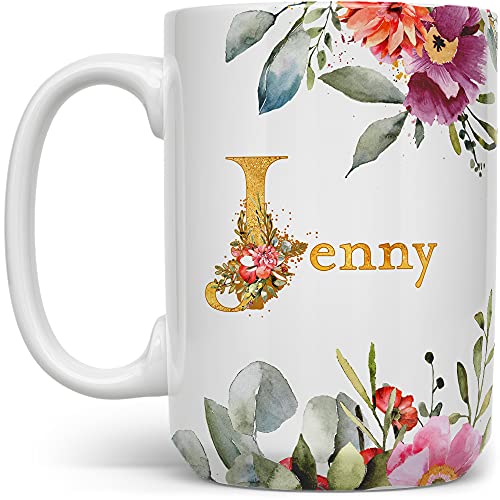 Custom Name Coffee Mug, Personalized Floral Cup, Gift for Her Women Friend Mom Bridesmaid Daughter