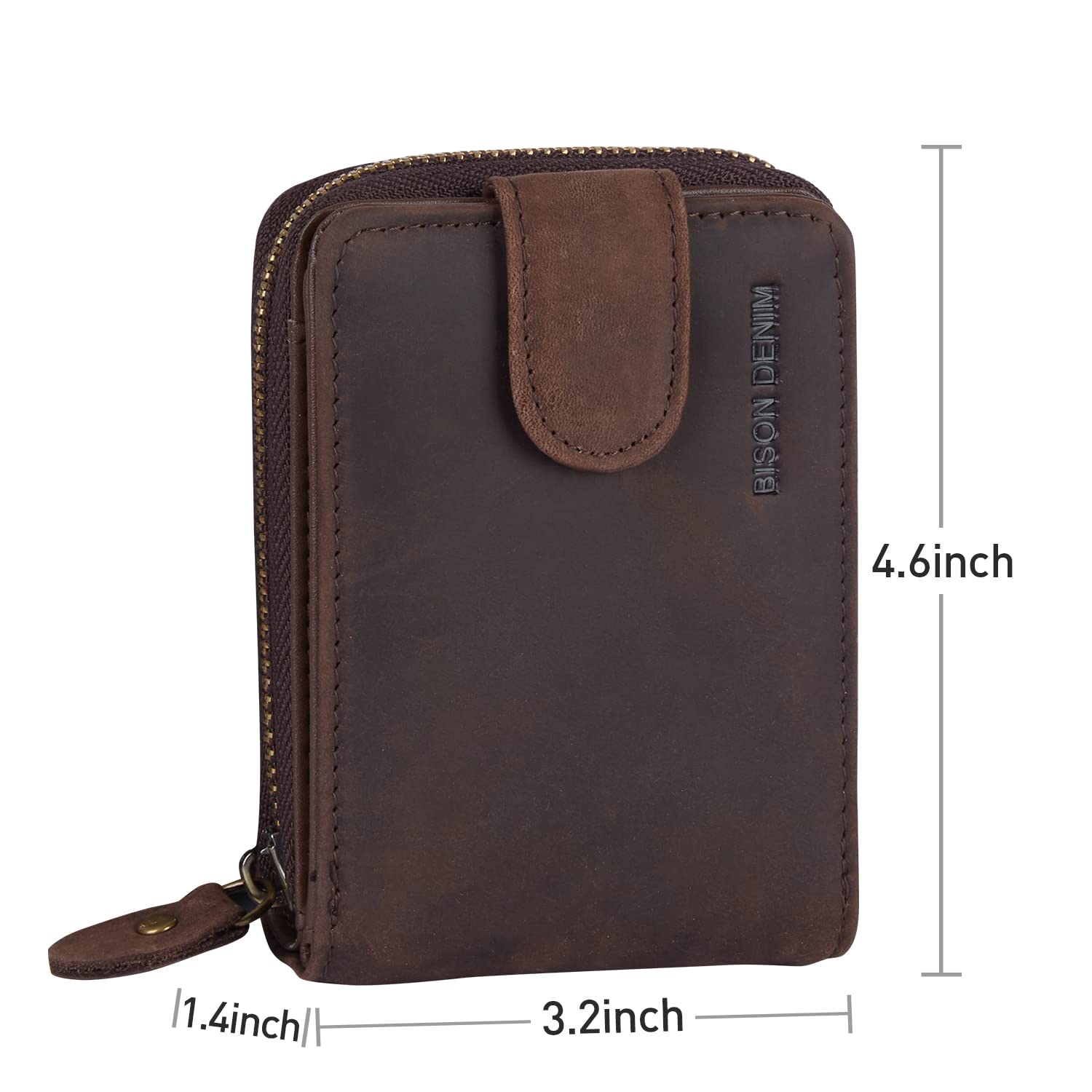 BISON DENIM Card Case Wallet Leather Pocket Wallet RFID Blocking Credit Card Organizer Zip Card Holder for Women Men (Crazy Horse Coffee)