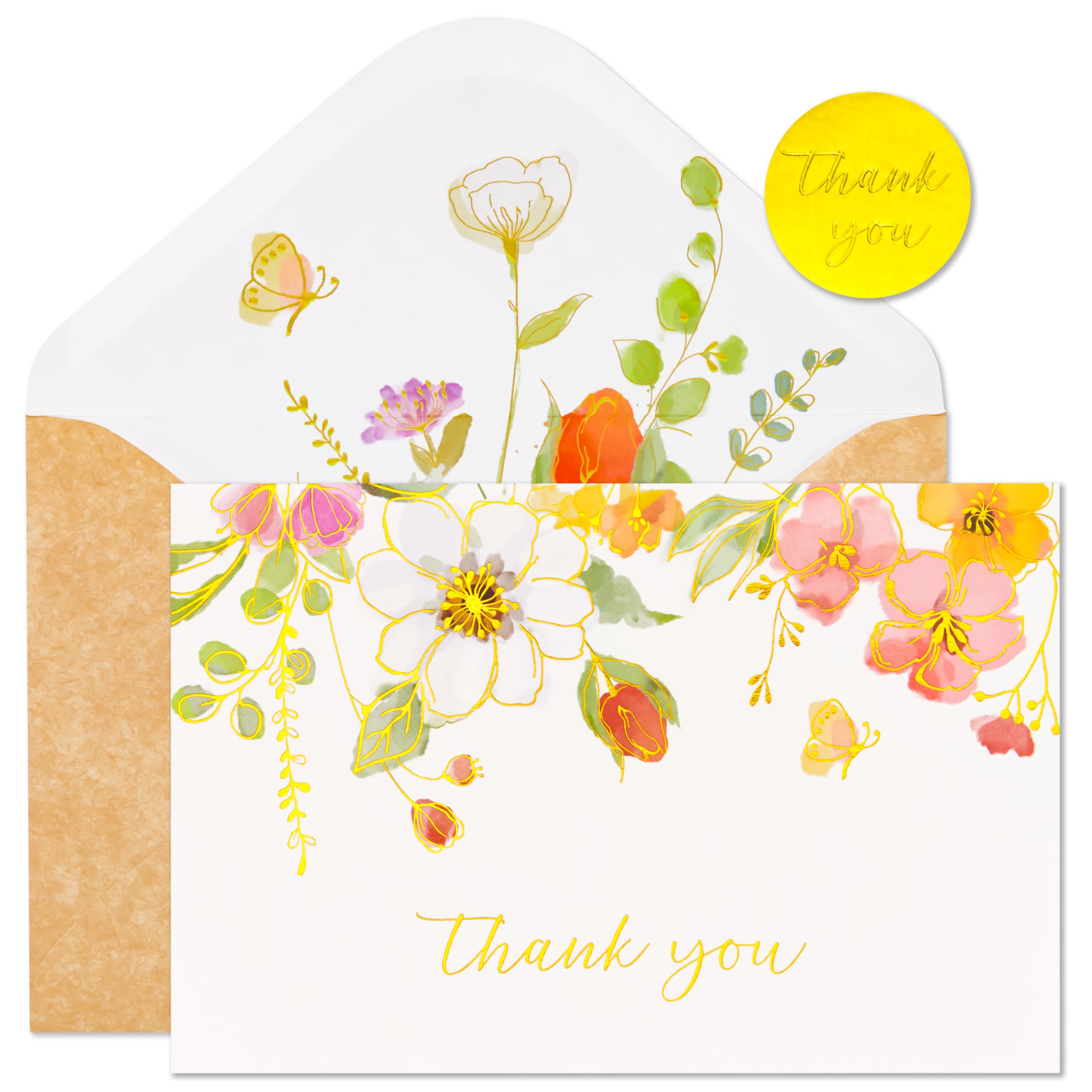 Crisky Wildflower Thank Cards with Envelopes 50 Pack bulk 4x6 Inch Kraft envelopes Flower Greeting Cards with Envelopes For Baby Shower, Wedding, Bridal Shower, Graduation