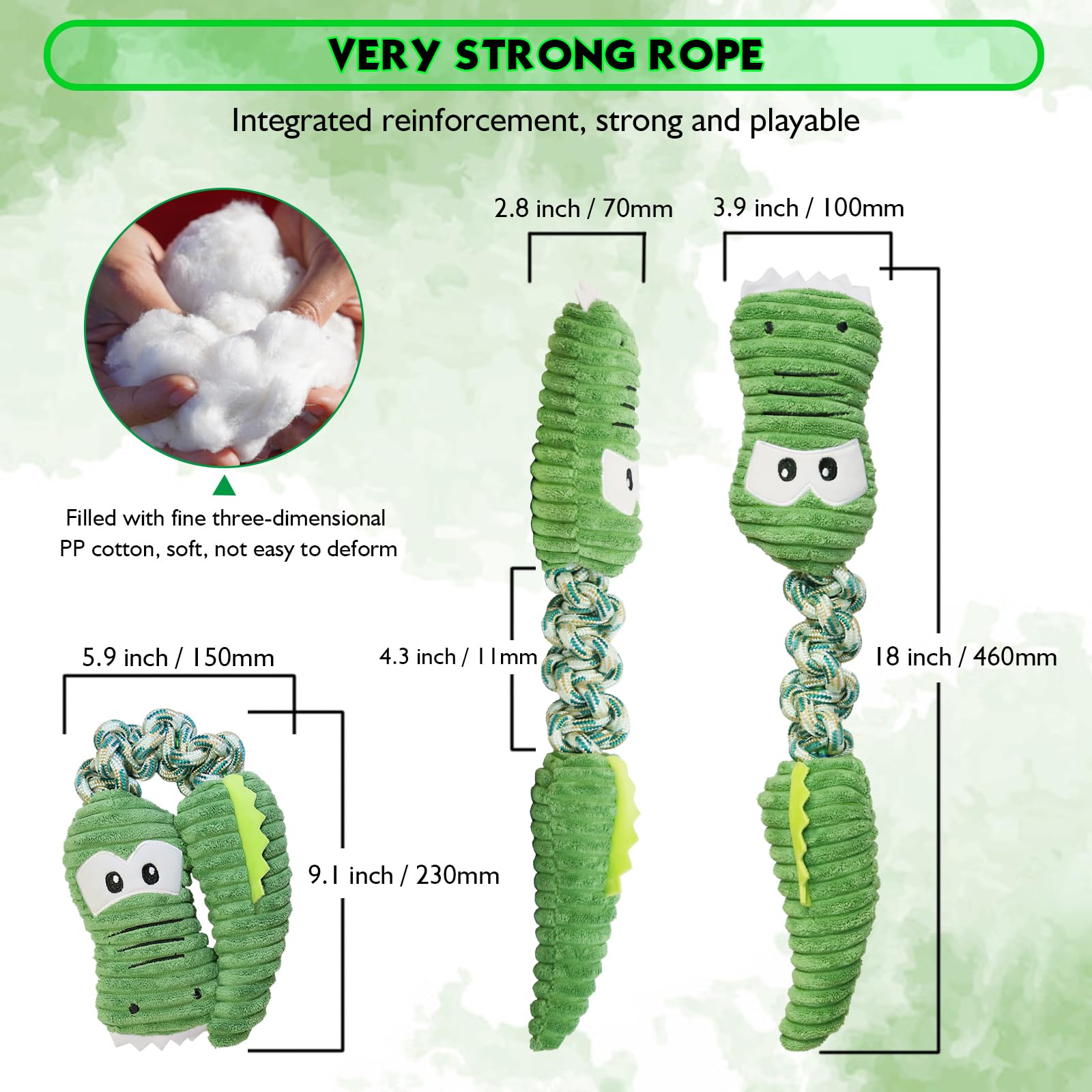 Dog Toy with Cotton Rope,Suitable for Medium to Large Dogs, Interactive Squeaky Dog Toys,Chew Toy Durable Plush Dog Toys,Durable Stress Relief Cute Alligator Shape
