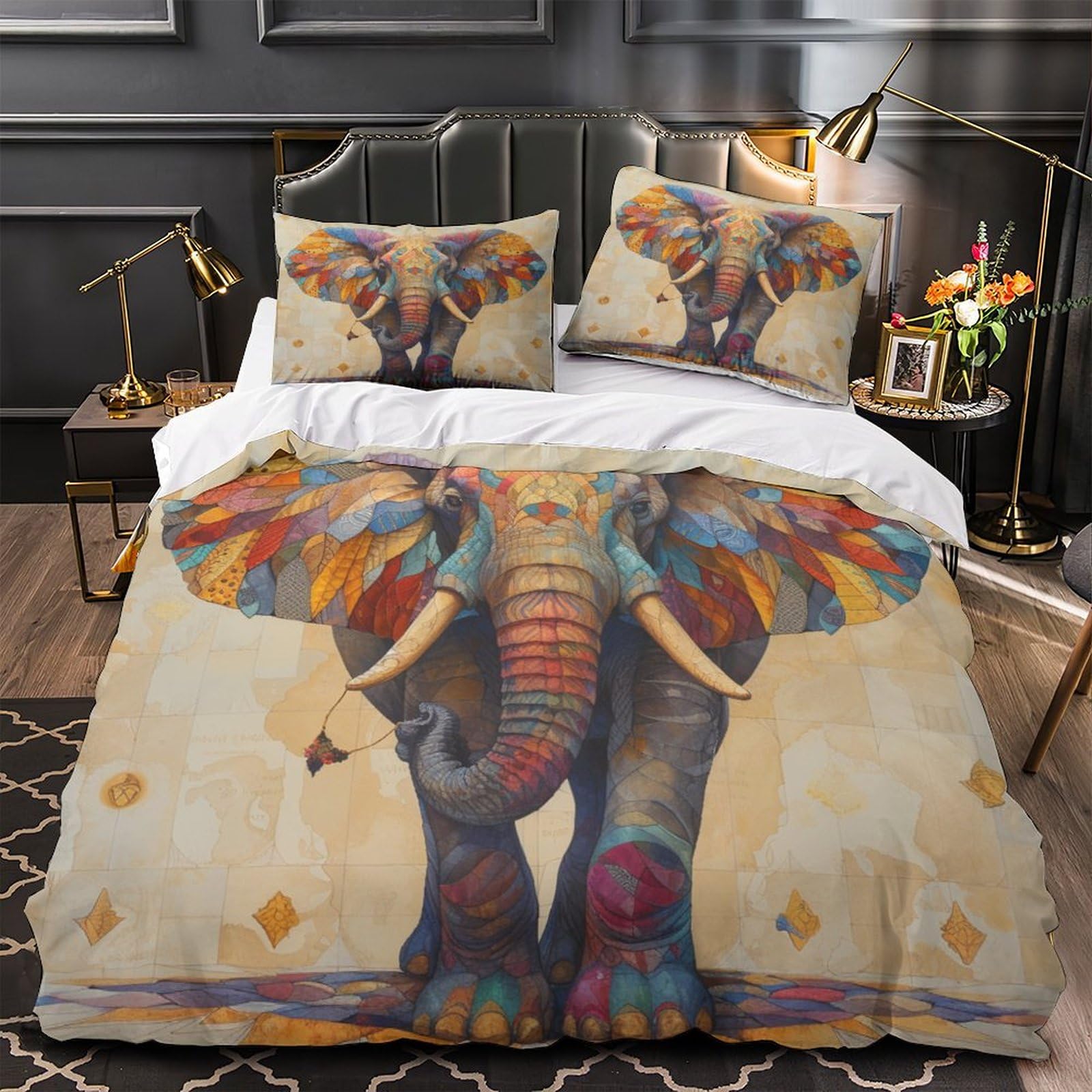 Colorful Elephants Comforter Covers 3D PrintedBeautiful Elephant Bedding Set Quilt Cover Duvet Cover for Childrens And Adults 3 Pieces with Pillowcases Microfiber with Zipper Closure Super King(260x22