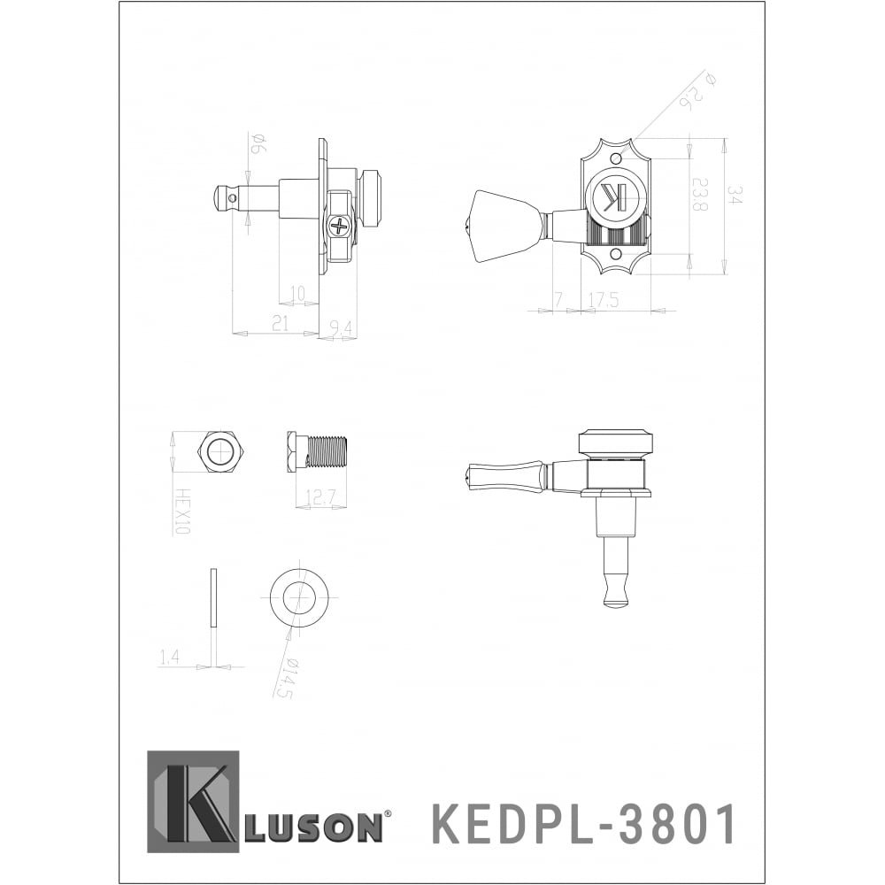 Kluson Revolution Diecast Tuners - 3 Per Side - Pearloid Keystone Button, Locking Chrome